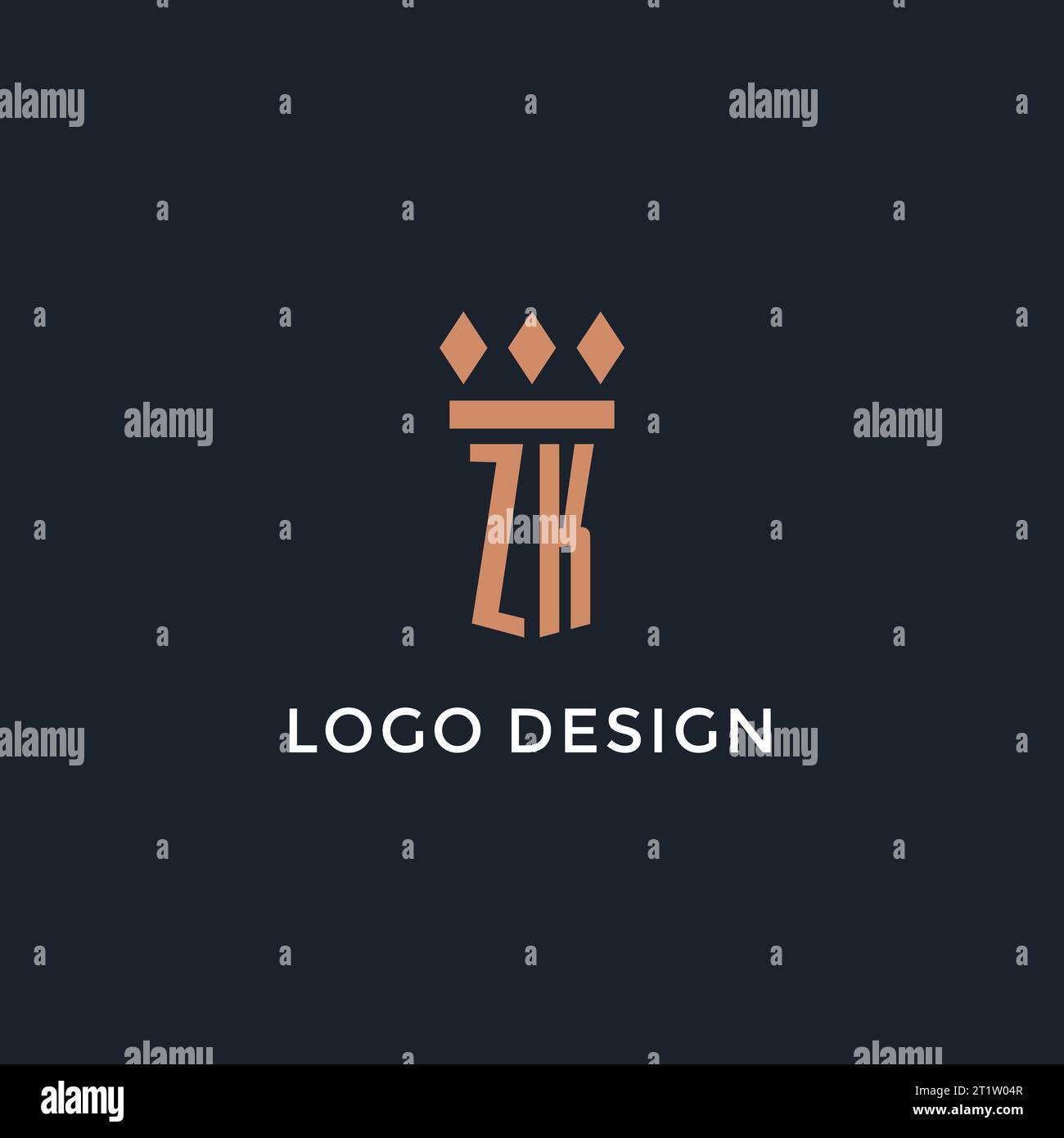 ZK logo initial with pillar icon design, luxury monogram style logo for ...