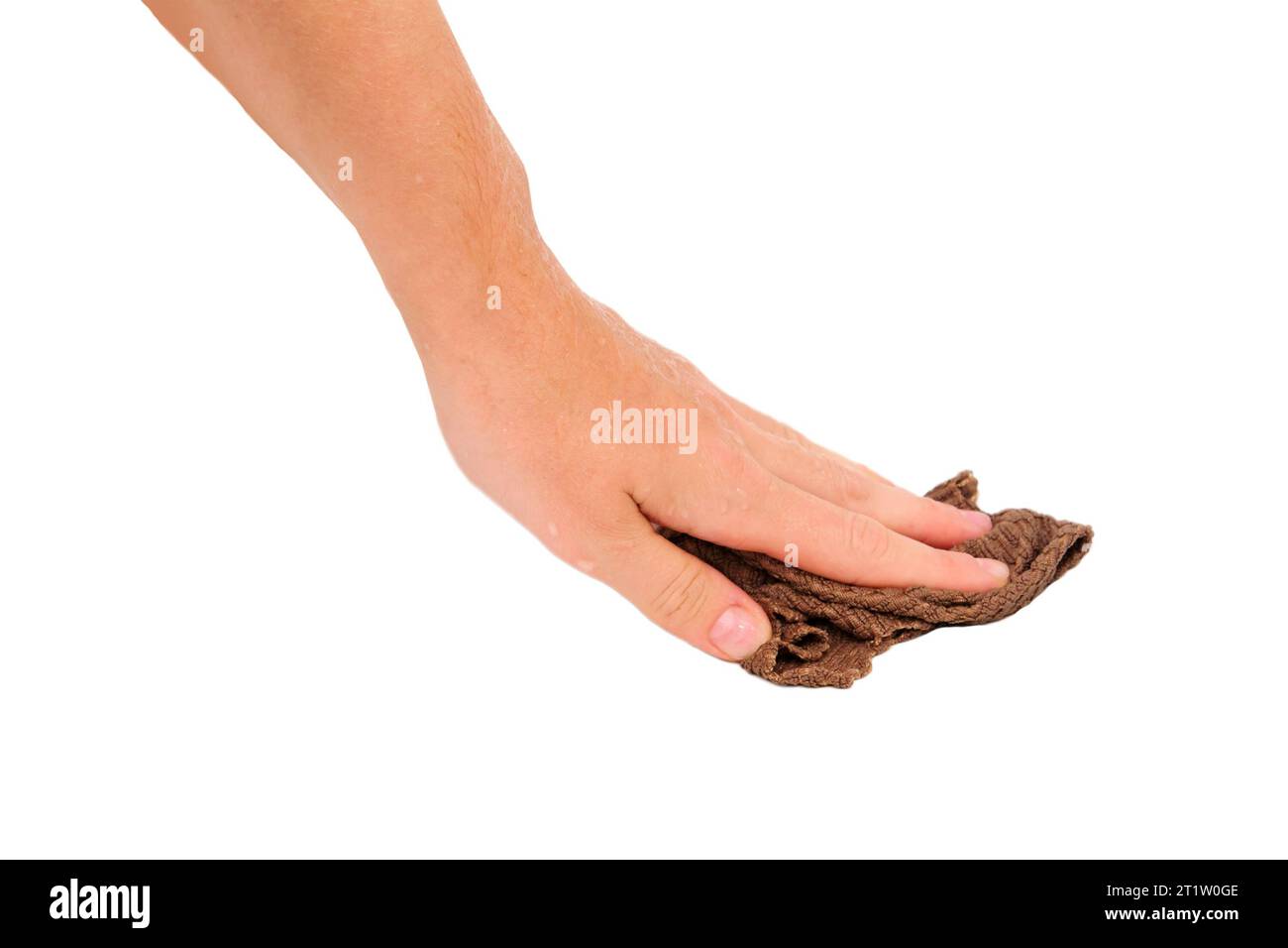 Women's hands wash the white sink in the home bathroom with a rag ...