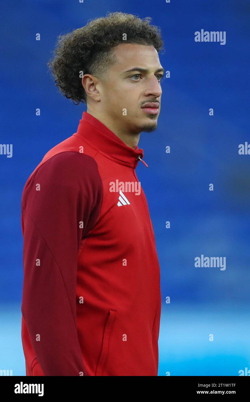 Cardiff, UK. 15th Oct, 2023. Ethan Ampadu of Wales arrives ahead of the ...