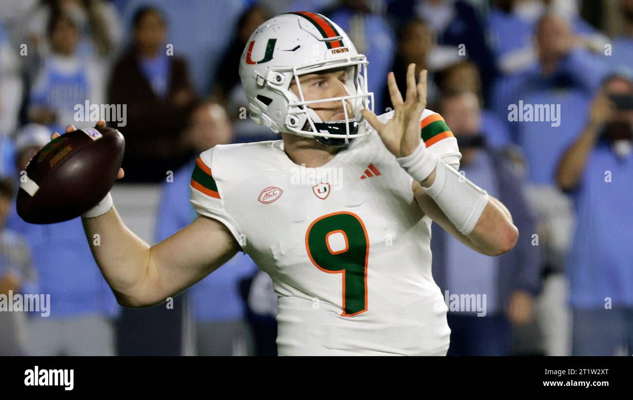 Miami quarterback Tyler Van Dyke (9) looks to pass during the first ...