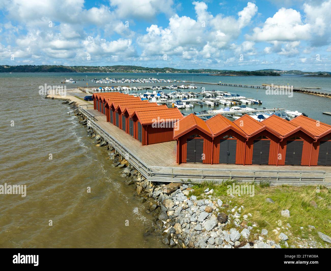 aerial view of a row identical beach houses in Getskar, Sweden Stock ...
