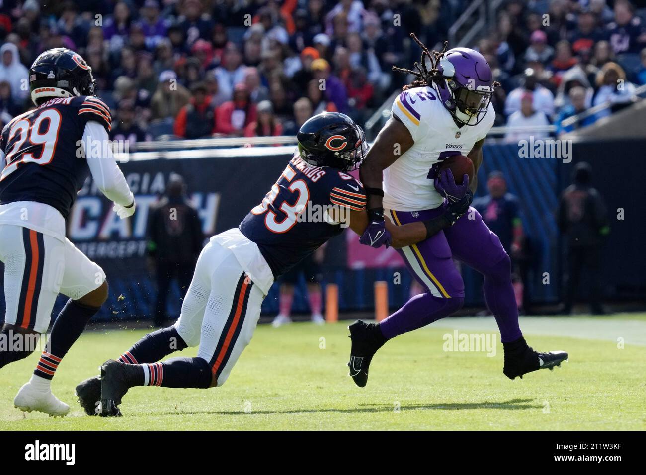 Chicago Bears linebacker T.J. Edwards (53) tackles Minnesota Vikings ...