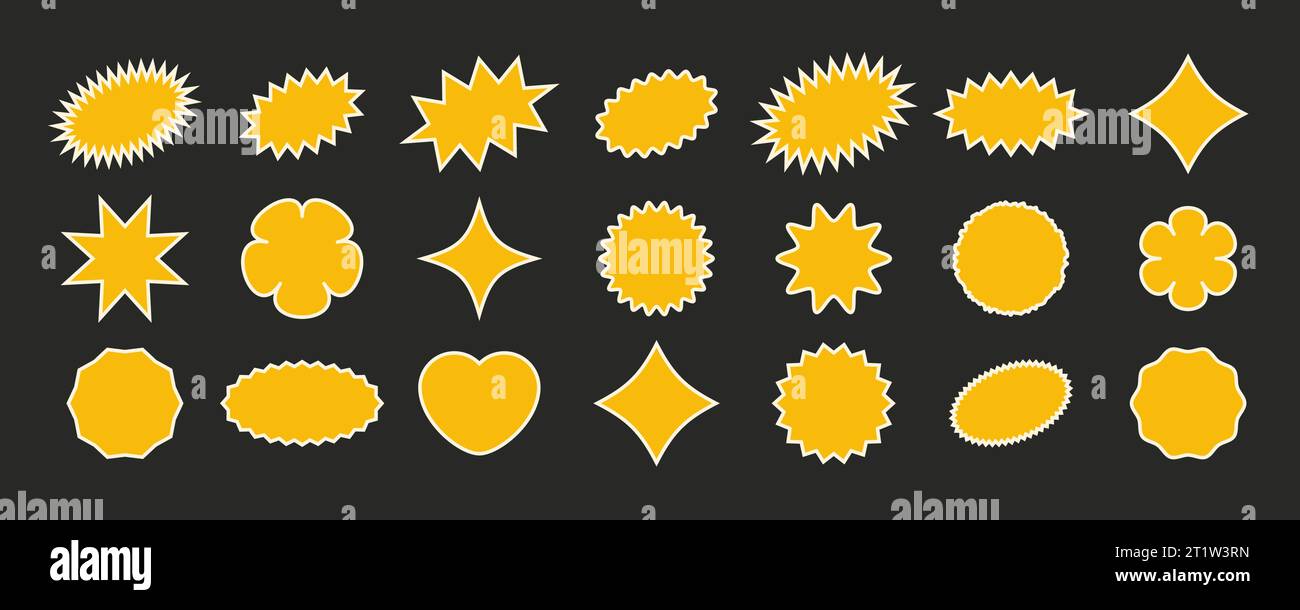 Collection of yellow starburst shapes. Design elements for promo ...