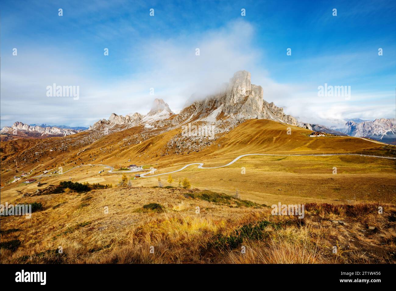 Scenic surroundings Passo di Giau with peak Ra Gusela, Averau - Nuvolau ...