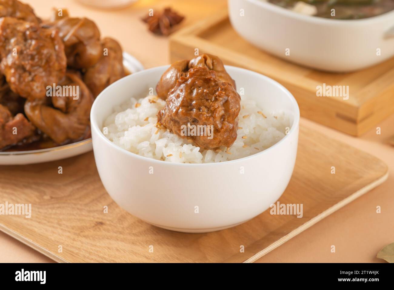 Braised Pork Ball in Brown Sauce with rice,Lion's Head Meatballs Stock ...