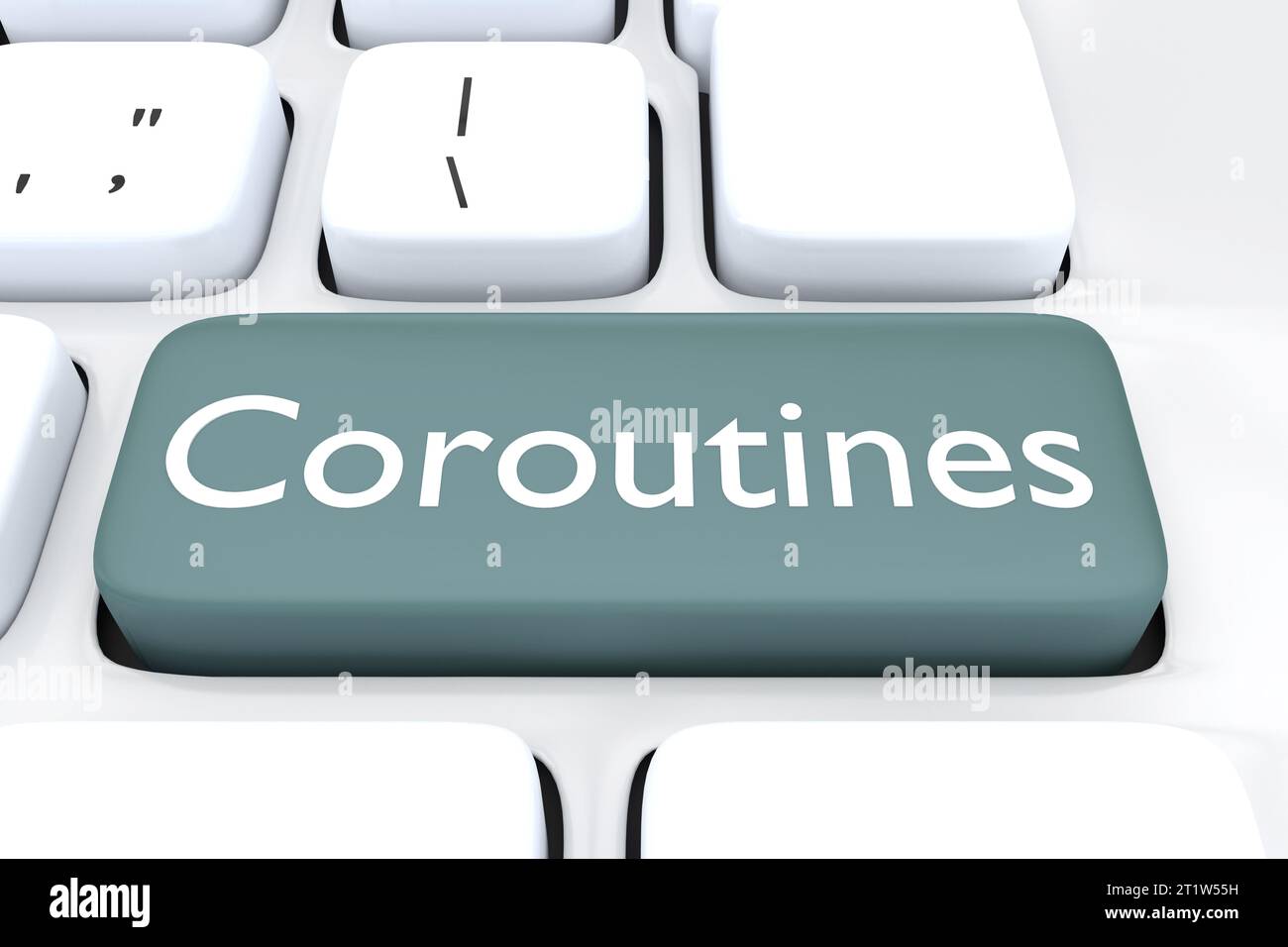 3D illustration of pc keyboard with the script Coroutines on a key Stock Photo - Alamy