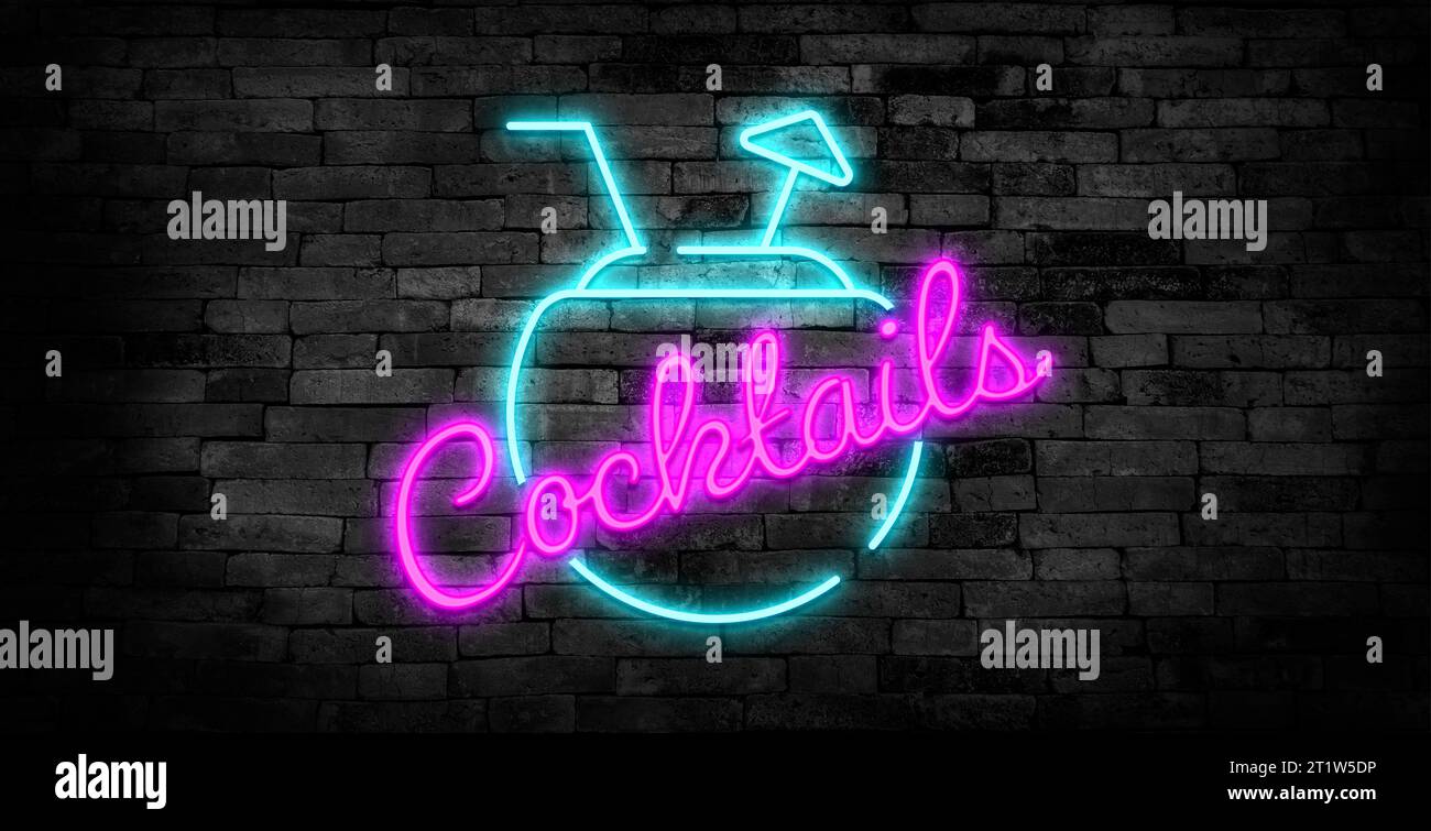 Cocktails neon icons set. Cocktails collection neon signs. Bright sign ...