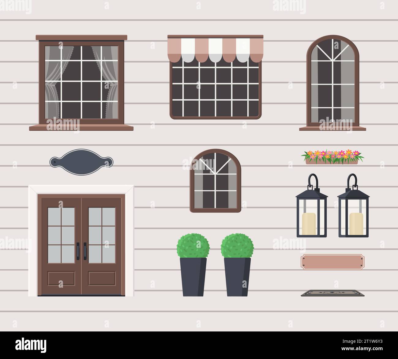 Constructor of house elements from doors, windows, lanterns Stock ...