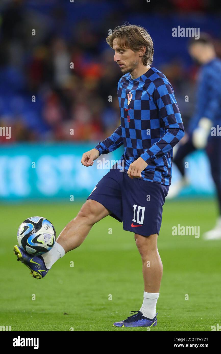Cardiff, UK. 15th Oct, 2023. Luka Modri? #10 of Croatia during the pre ...