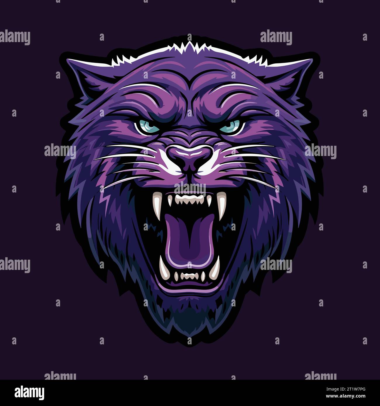 Violet vector illustration of a angry tiger head, purple on black ...