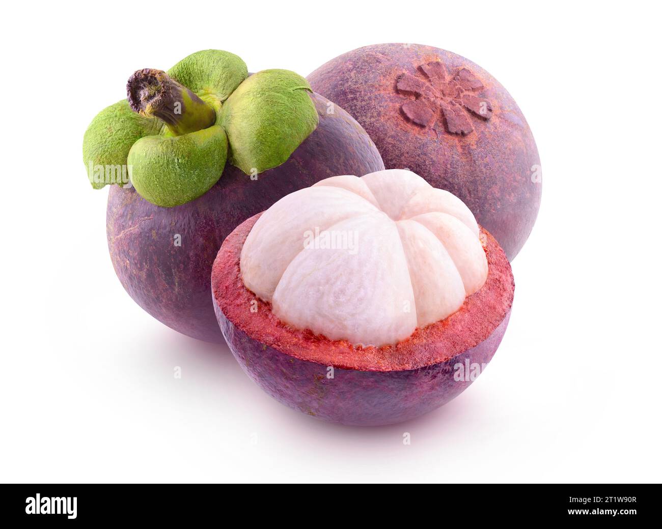 Cut mangosteen fruits, isolated on white background Stock Photo - Alamy