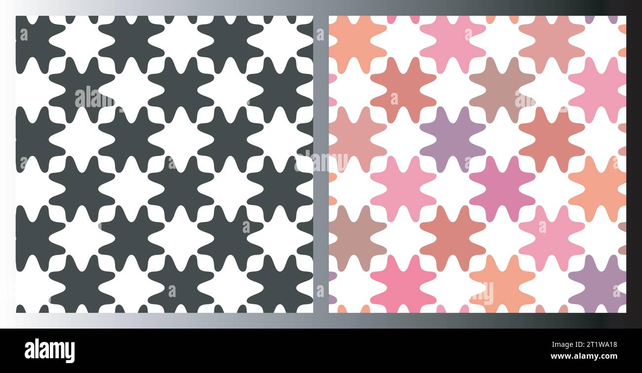 Checkered geometric grid seamless patterns, set of 2. Monochrome black ...