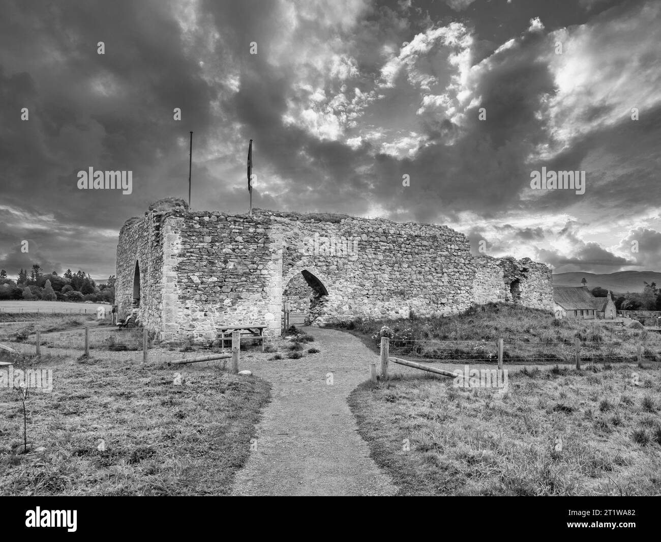 The image is of the 12th century ruin of Castle Roy fortress near the ...
