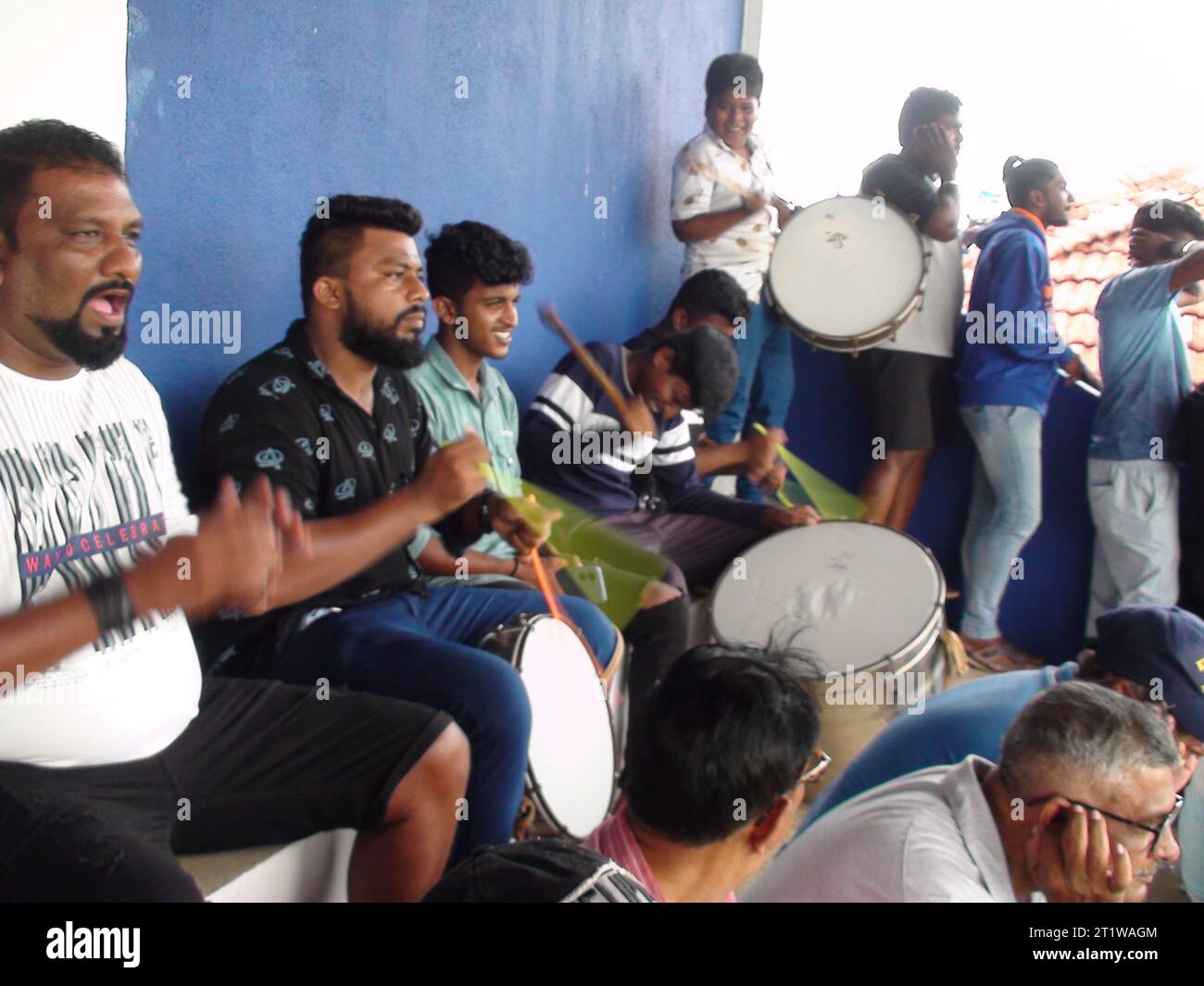 Musicians playing at the Santosh Trophy Group stage qualifying match ...