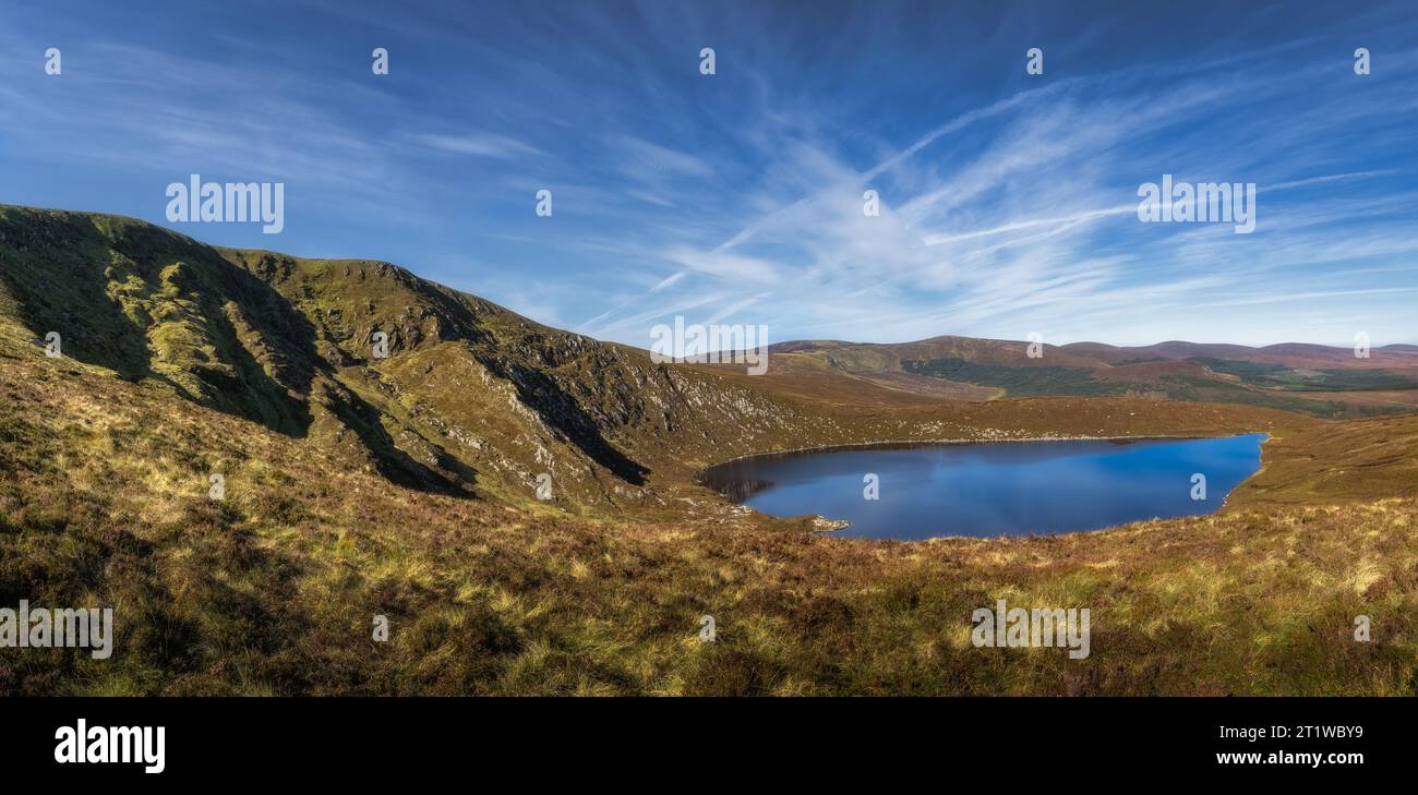 Wide panorama with rough hillside of Tonelagee Mountain and heart ...