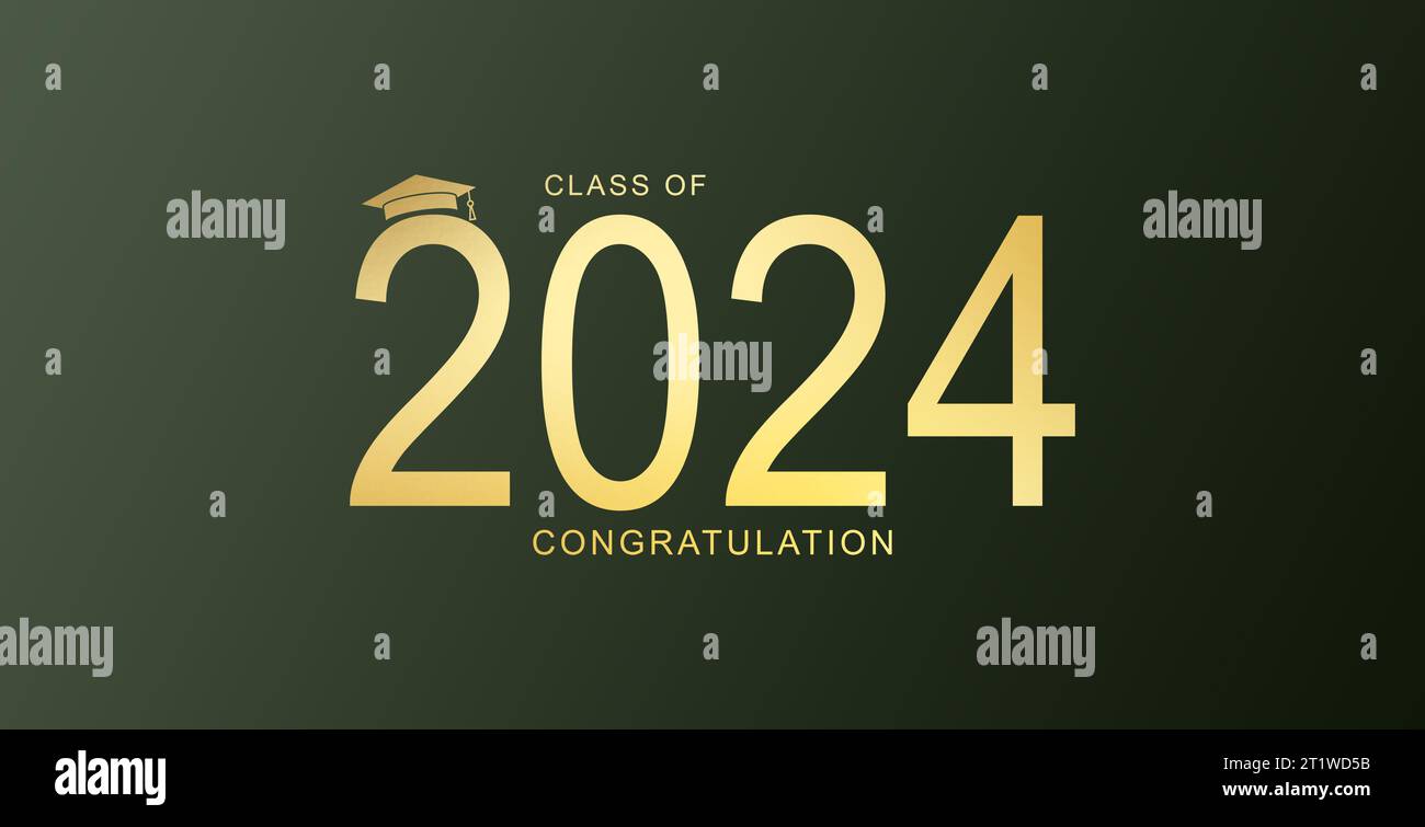 Gold design in black background for graduation ceremony. Class of 2024 ...