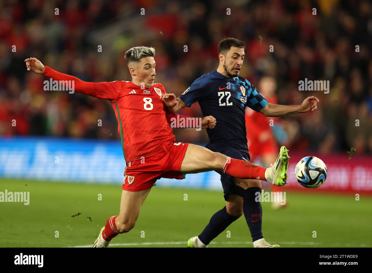Cardiff, UK. 15th Oct, 2023. Harry Wilson of Wales has a shot at goal ...