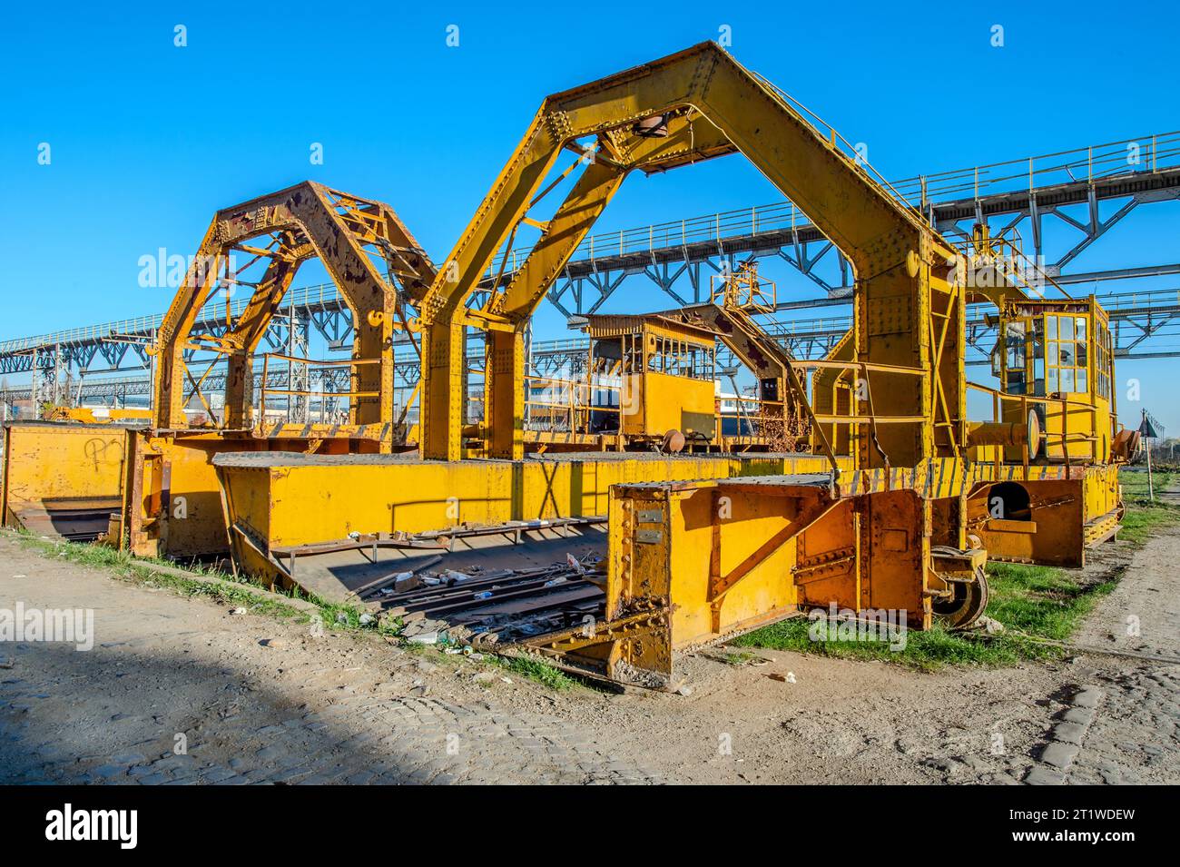 Inside the ruins of an old factory in Romania of a Communist Era. Step ...