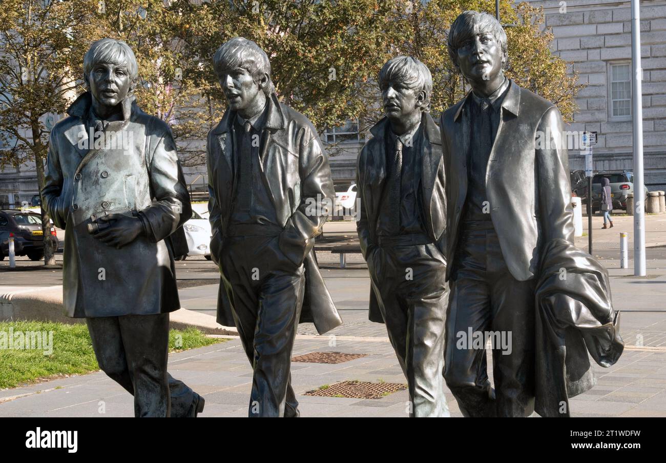 Beatles statue by Andy Edwards at Pier Head in Liverpool Stock Photo ...