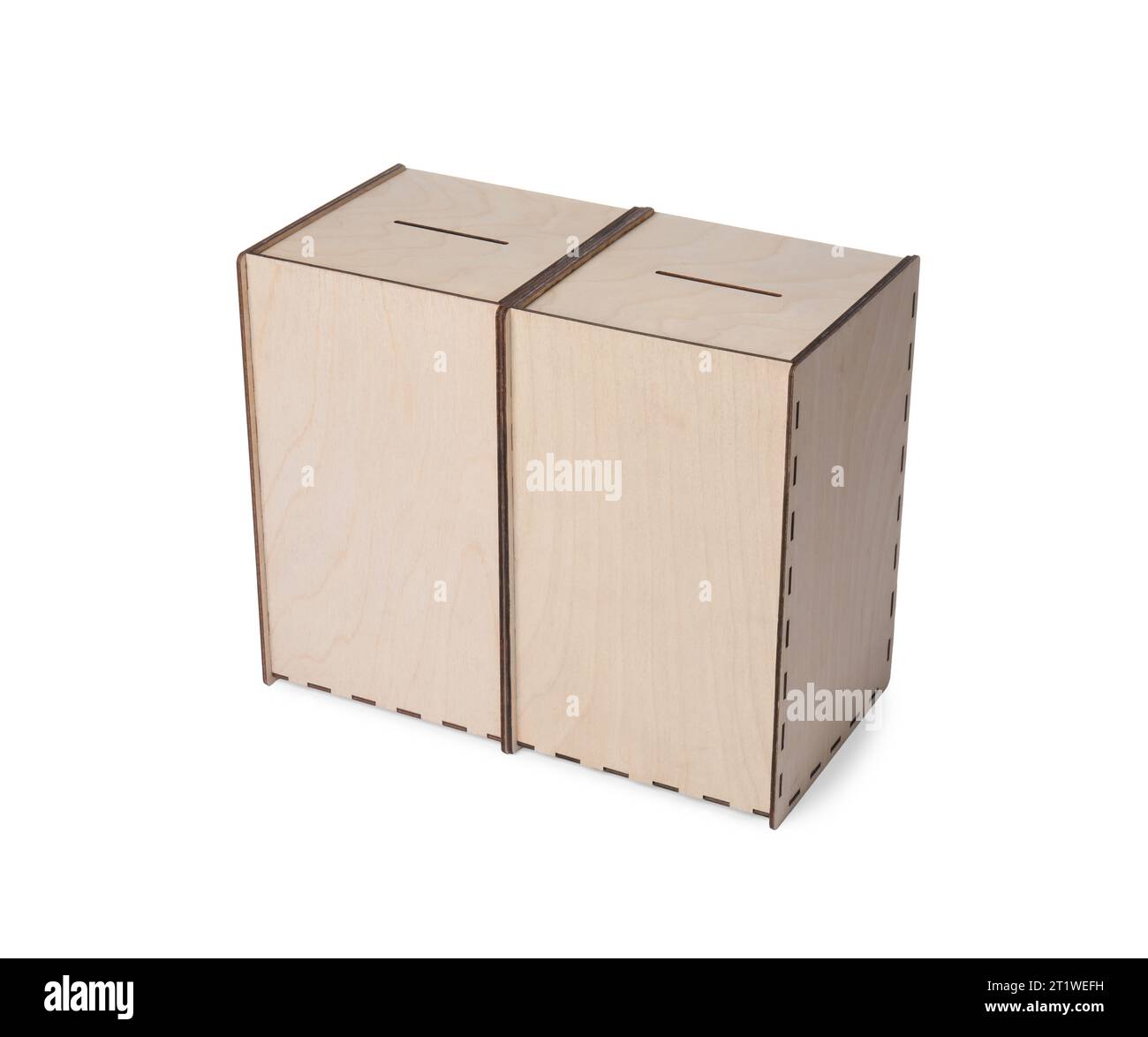 Wooden ballot boxes isolated on white. Election time Stock Photo - Alamy