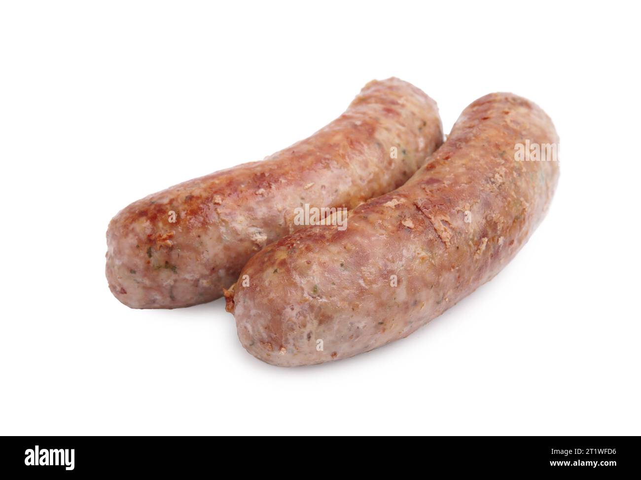 Two tasty homemade sausages isolated on white Stock Photo - Alamy