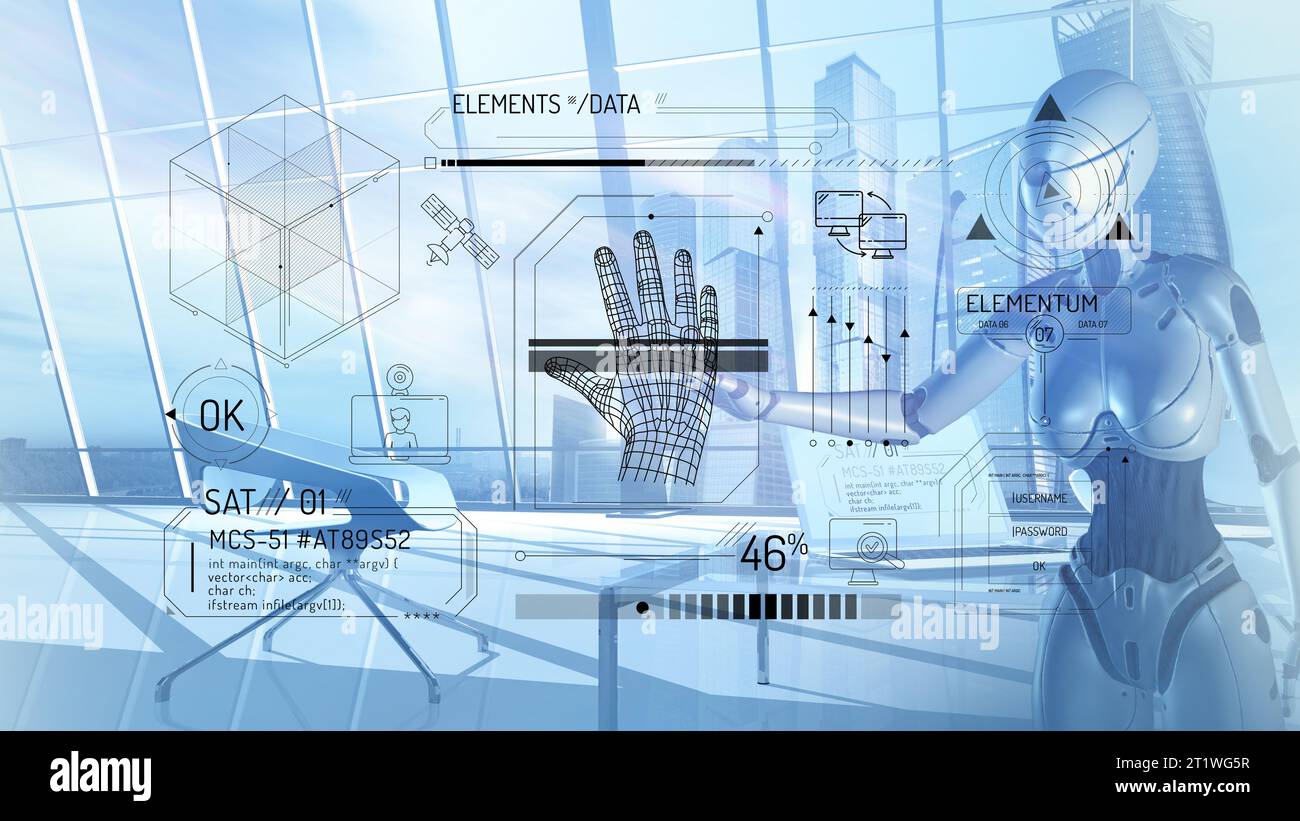 Virtual interface with scientific and space data Stock Photo - Alamy