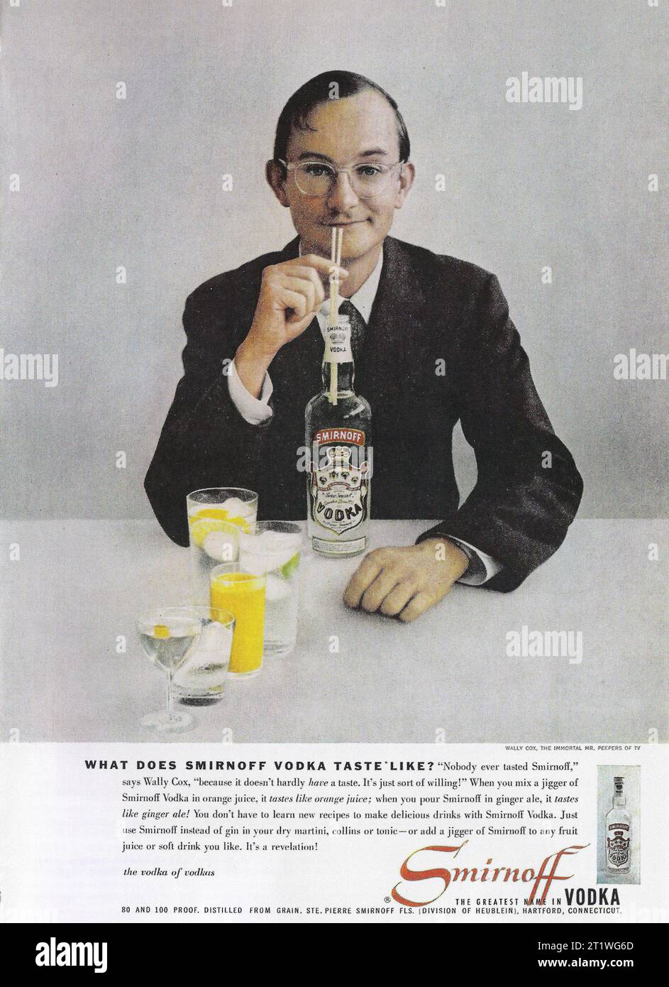 1957 Smirnoff Vodka Wally Cox Mr Peppers Ad Stock Photo - Alamy