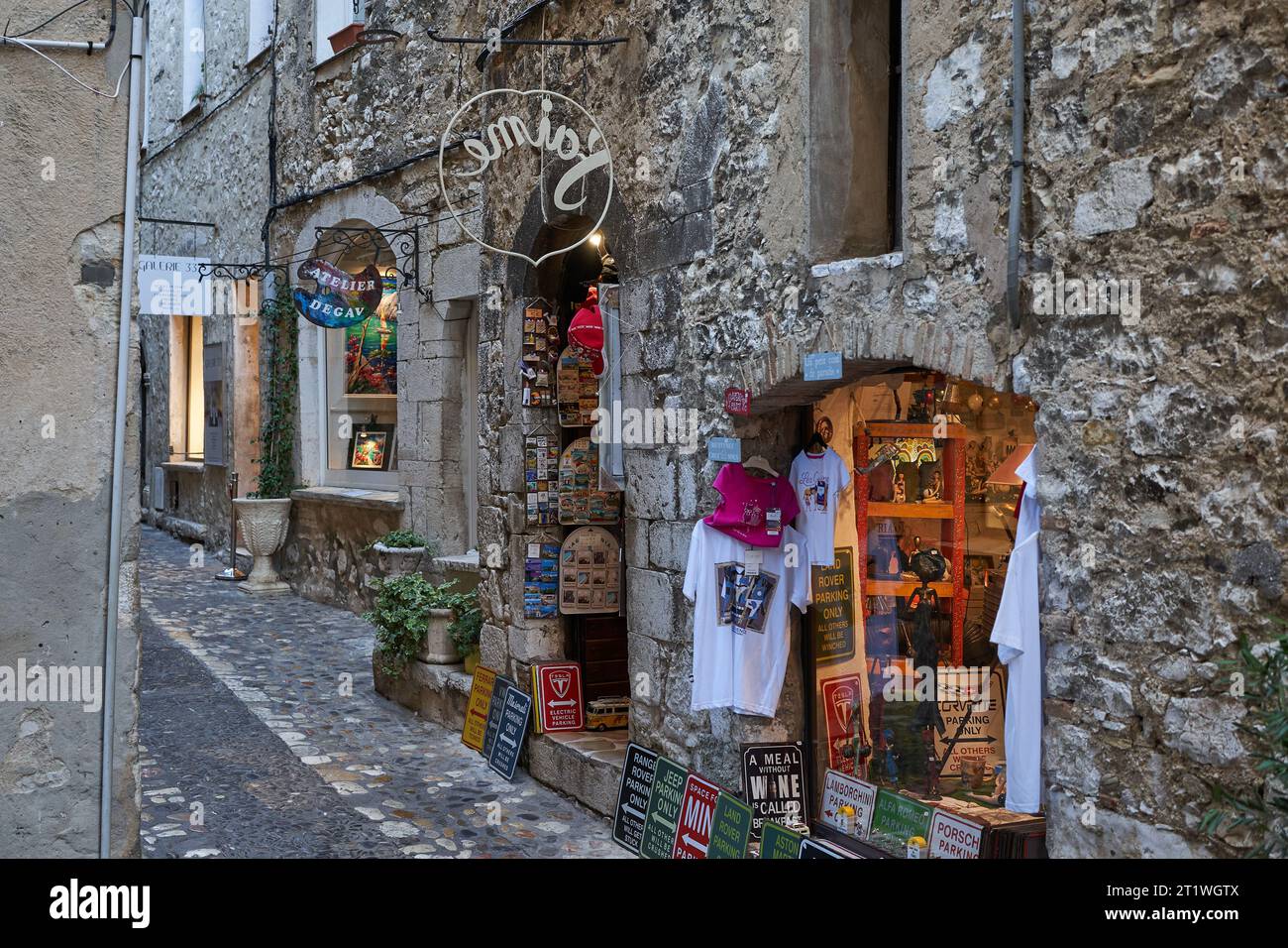 Saint-Paul de Vence, France - August 11, 2023 - Shops and art galleries ...