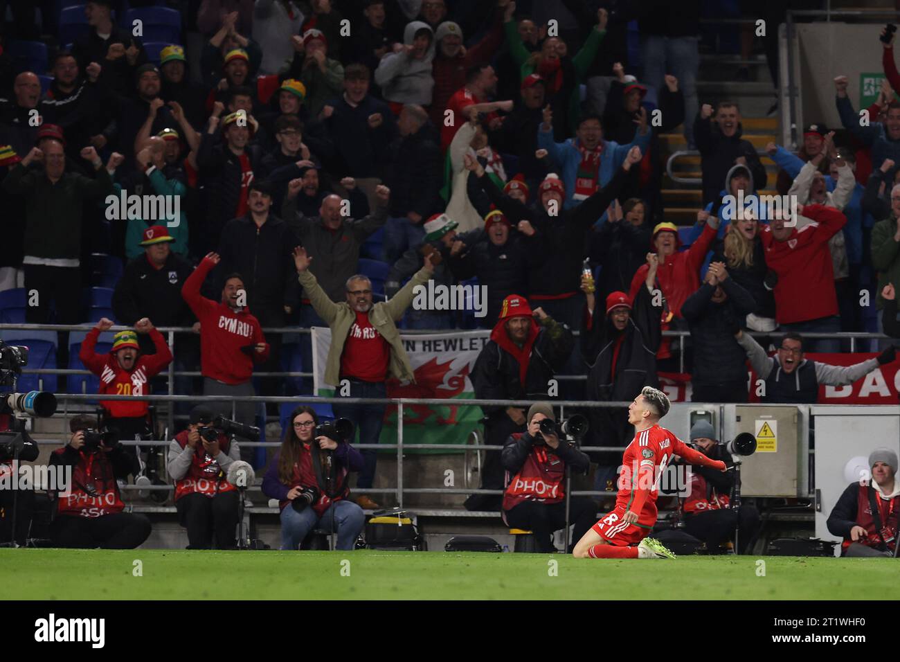 Cardiff, UK. 15th Oct, 2023. Harry Wilson of Wales (8) celebrates after ...