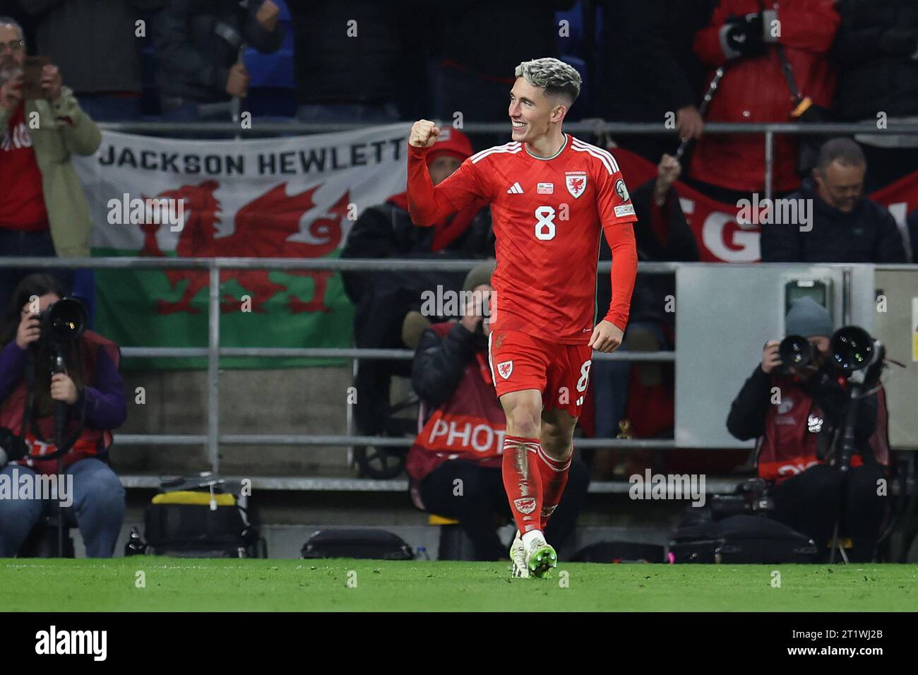 Cardiff, UK. 15th Oct, 2023. Harry Wilson of Wales celebrates after he ...