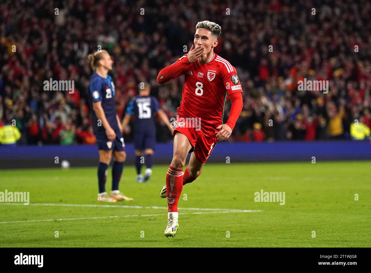 Wales' Harry Wilson celebrates scoring their side's second goal of the ...