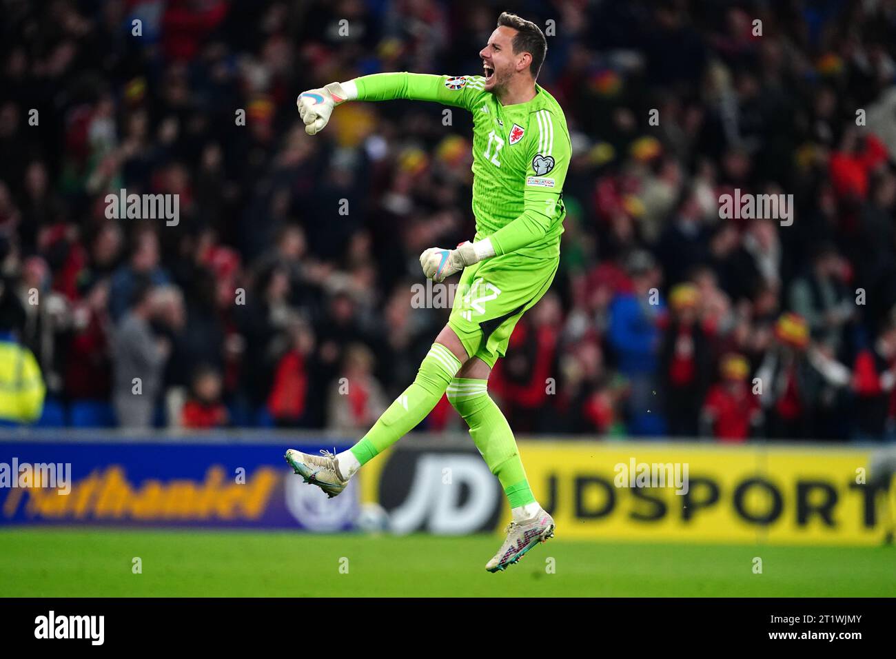Wales goalkeeper Danny Ward celebrates their side's second goal of the ...