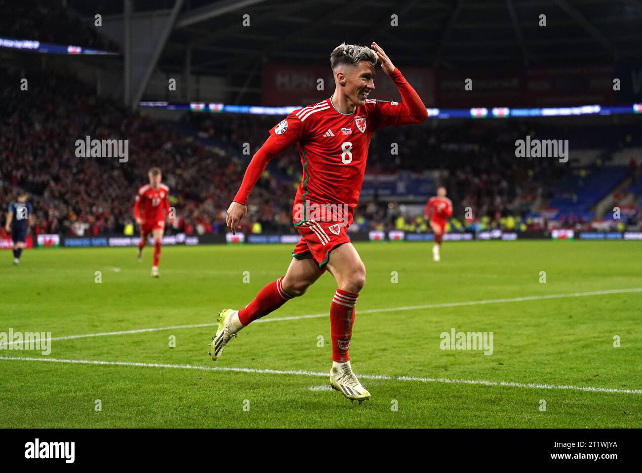 Wales' Harry Wilson celebrates scoring their side's second goal of the ...