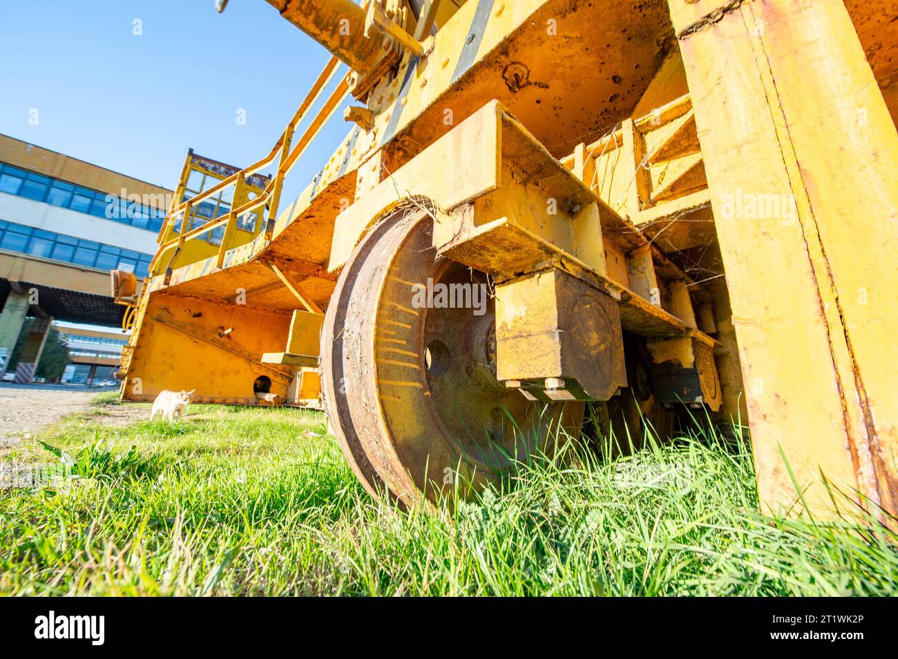 Inside the ruins of an old factory in Romania of a Communist Era. Step ...