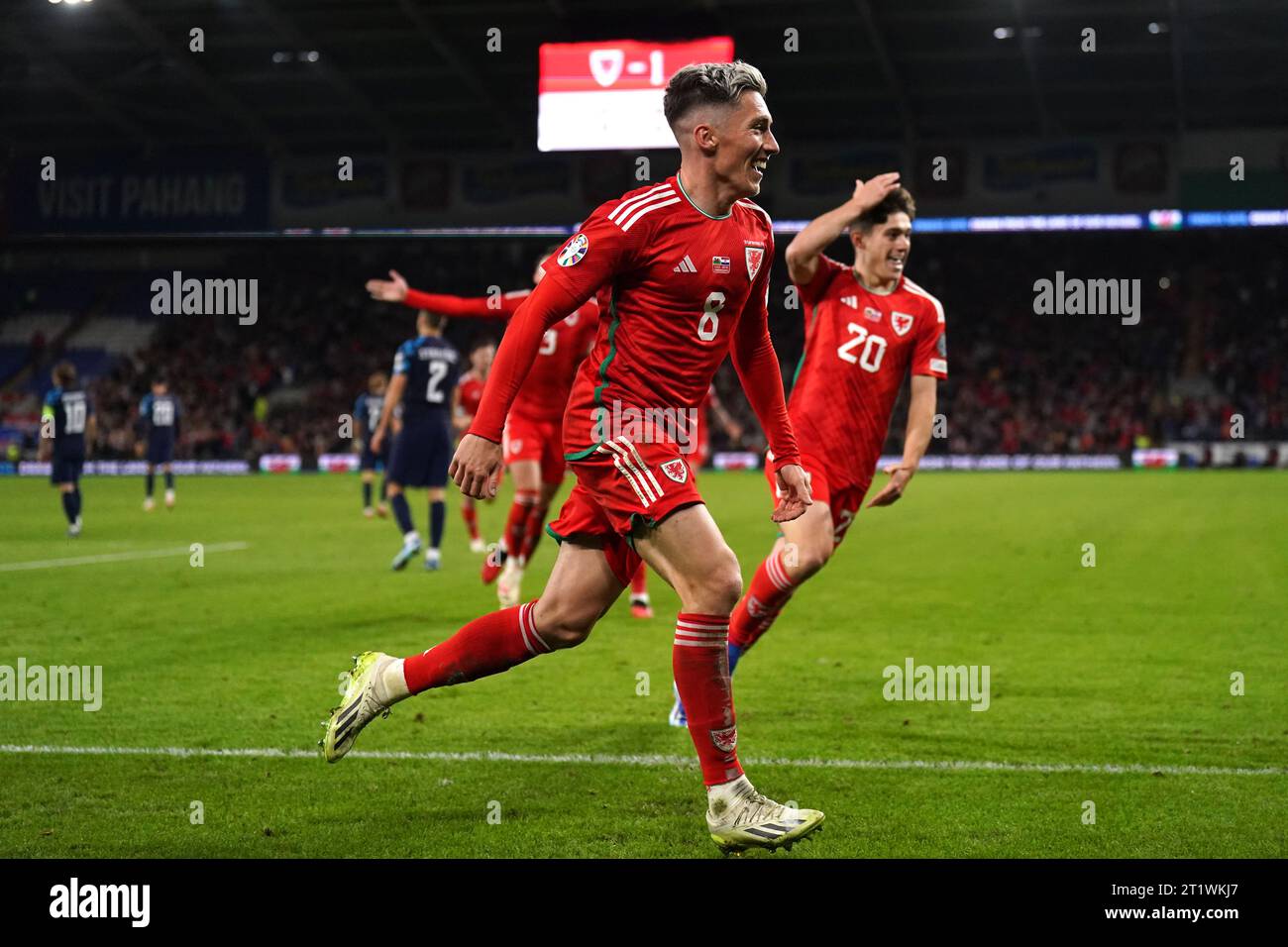Wales' Harry Wilson celebrates scoring their side's second goal of the ...