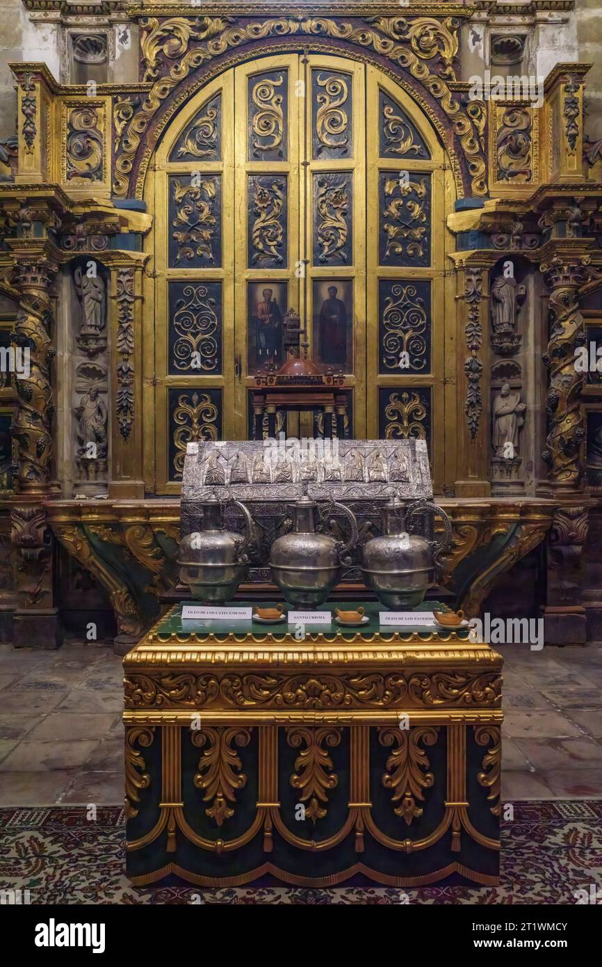 chapel of the Holy Spirit, altar with relics and oil paintings in a ...