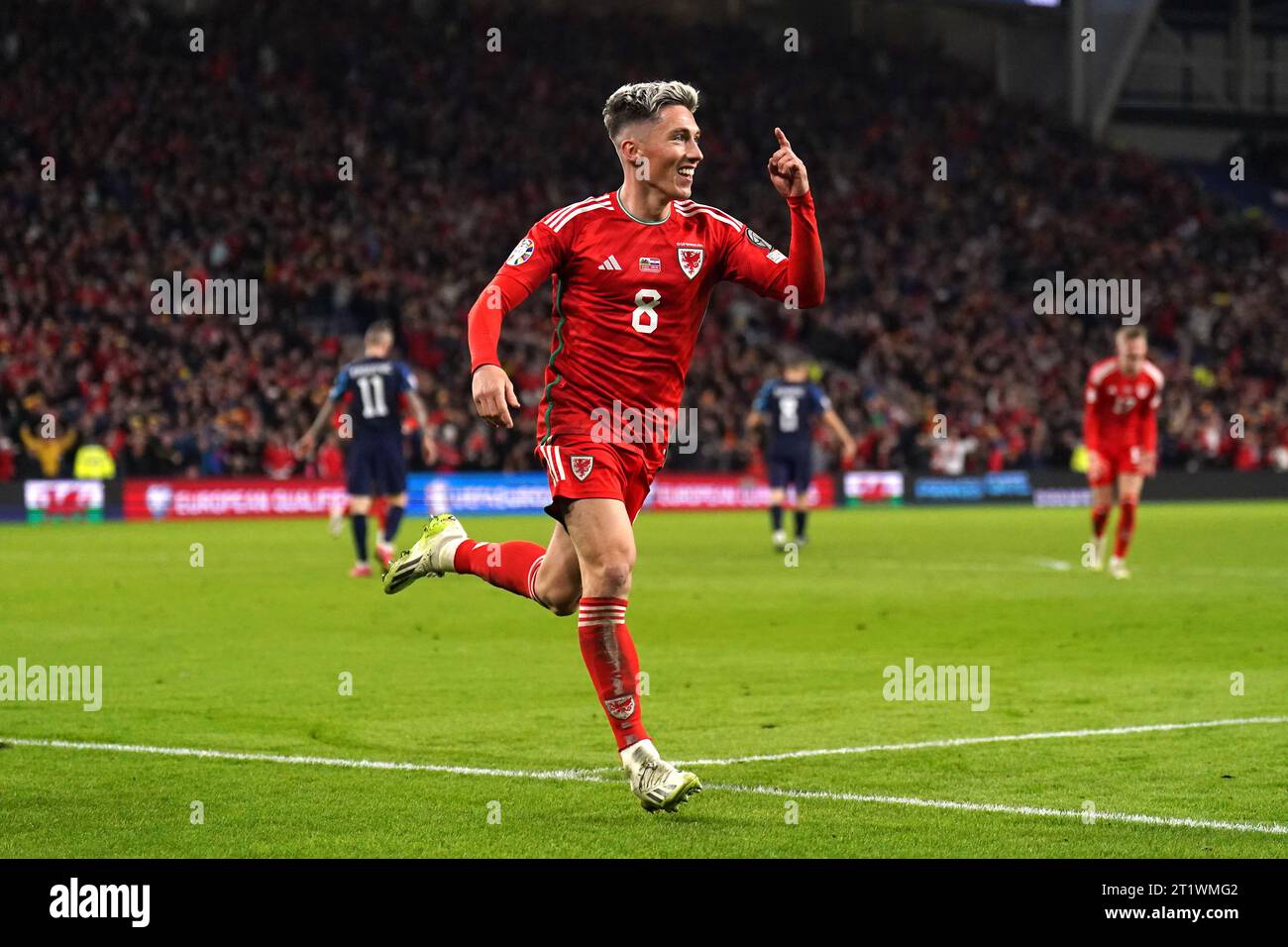 Wales' Harry Wilson celebrates scoring their side's second goal of the ...