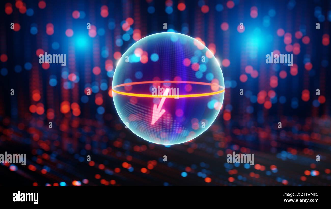 Quantum qubit in superposition state, bloch sphere, visualisation of ...