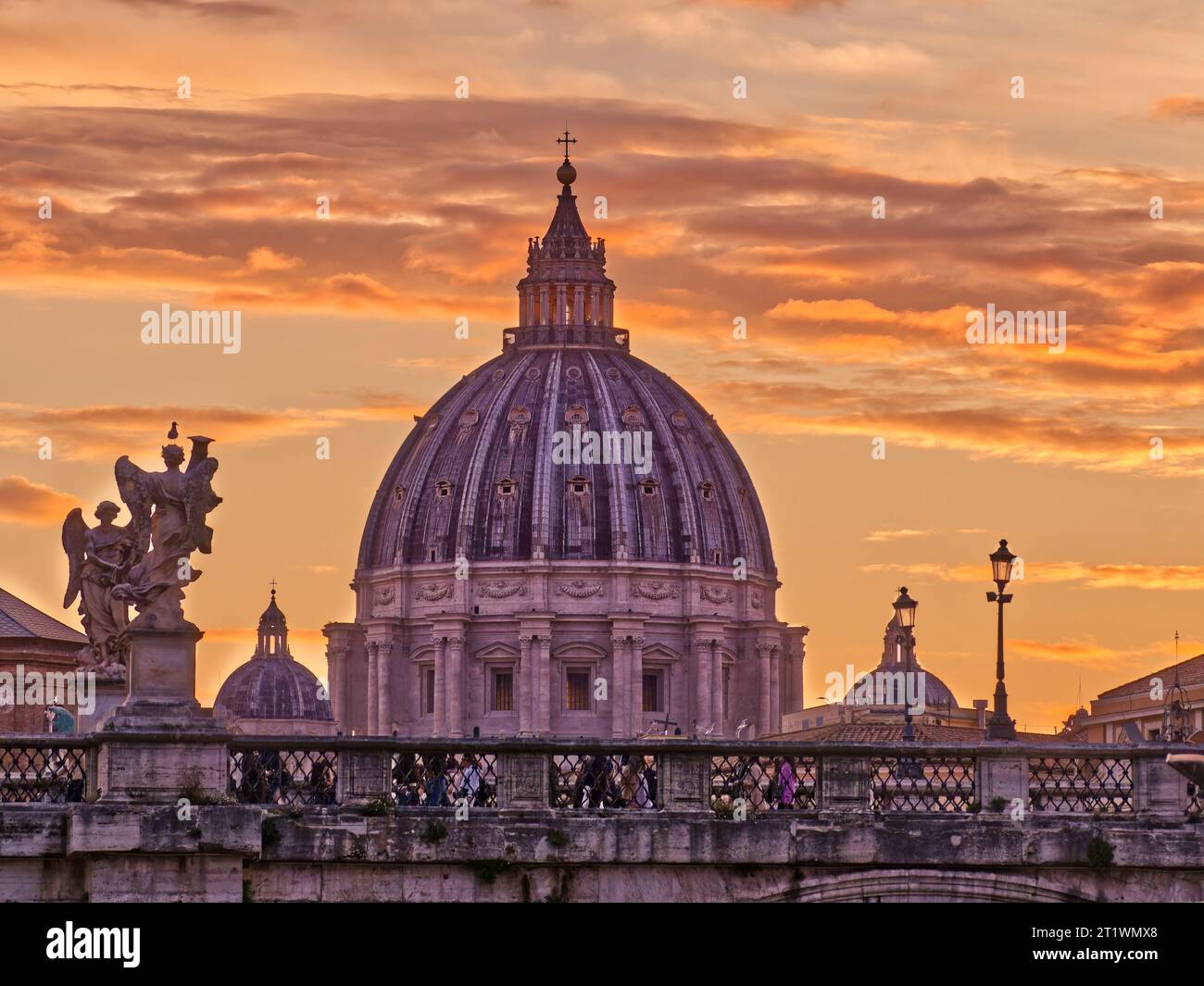 St. Peter's Basilica dome and St. Angel bridge, Rome, Italy Stock Photo ...