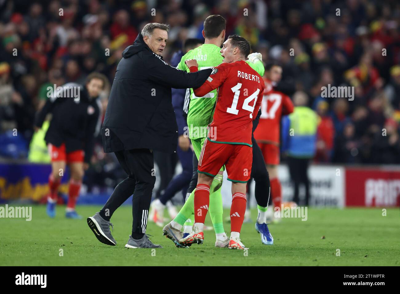 Cardiff, UK. 15th Oct, 2023. Connor Roberts of Wales having a set to ...
