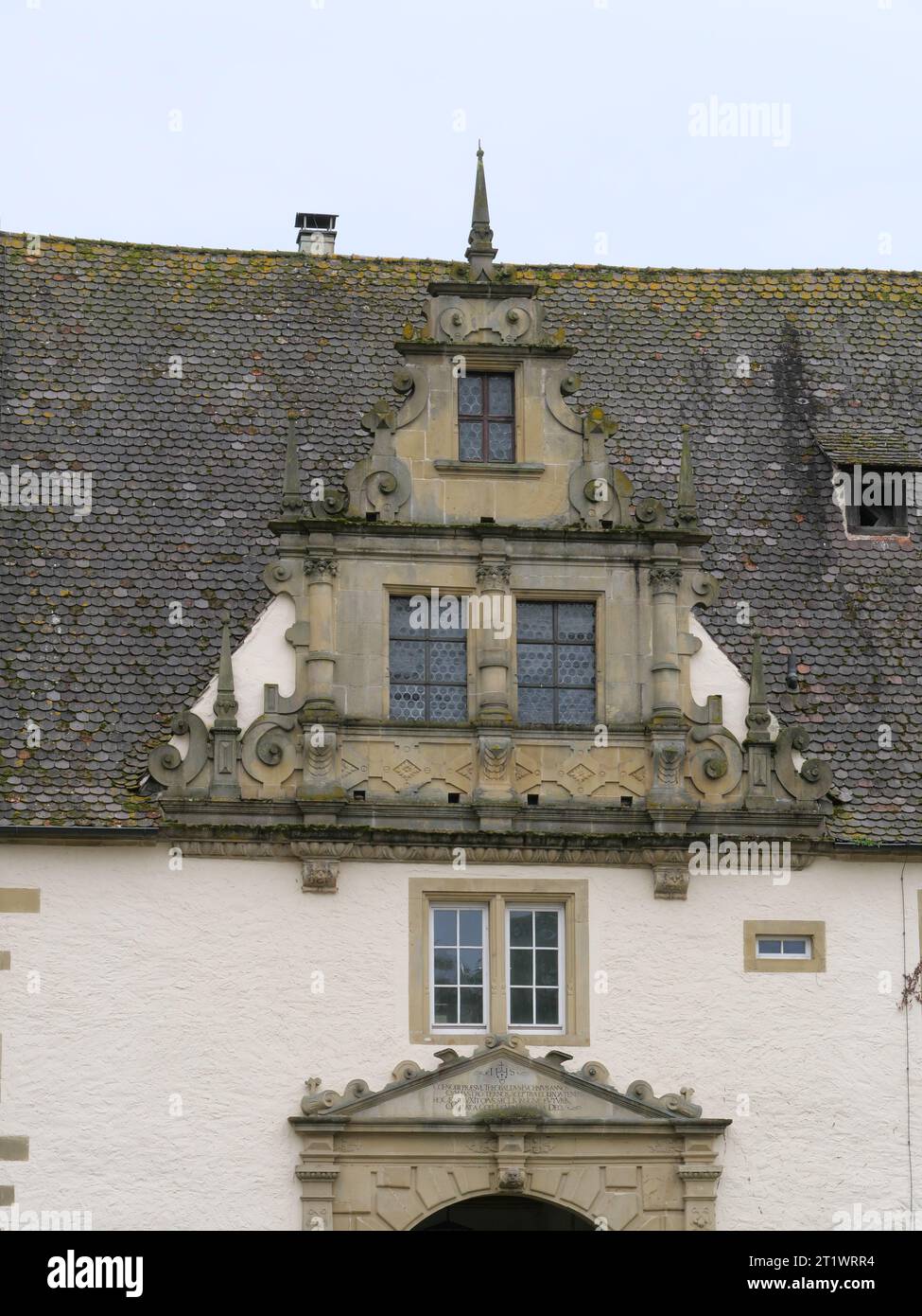 Baroque stepped gable on an old house in Schöntal Abbey in Jagst Valley ...