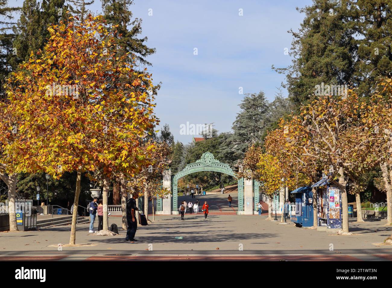 Sather Gate of UC Berkeley. Students and visitors at UC Berkeley Sather ...