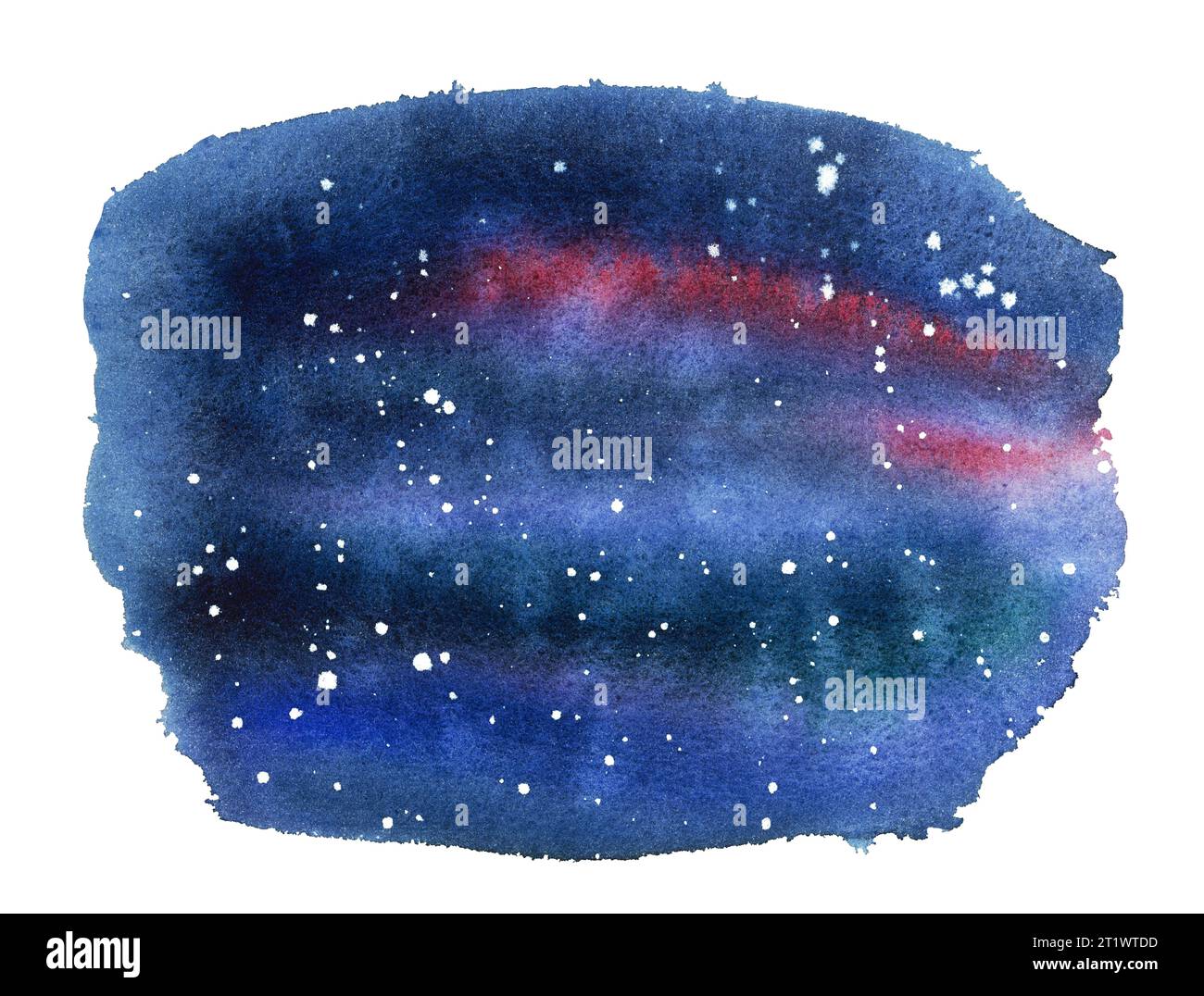 Watercolour night sky with stars isolated on white. Blue indigo color ...