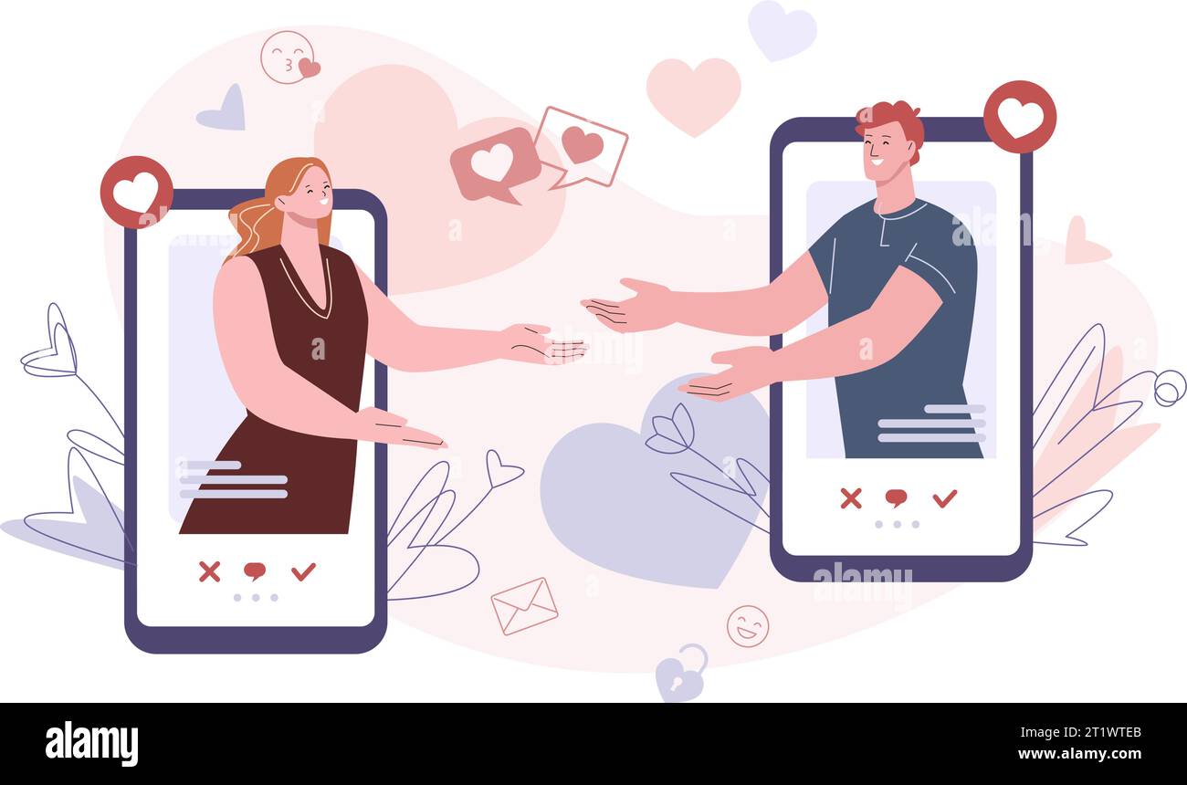 Couple in love on smartphone screen. Mobile dating concept, digital ...