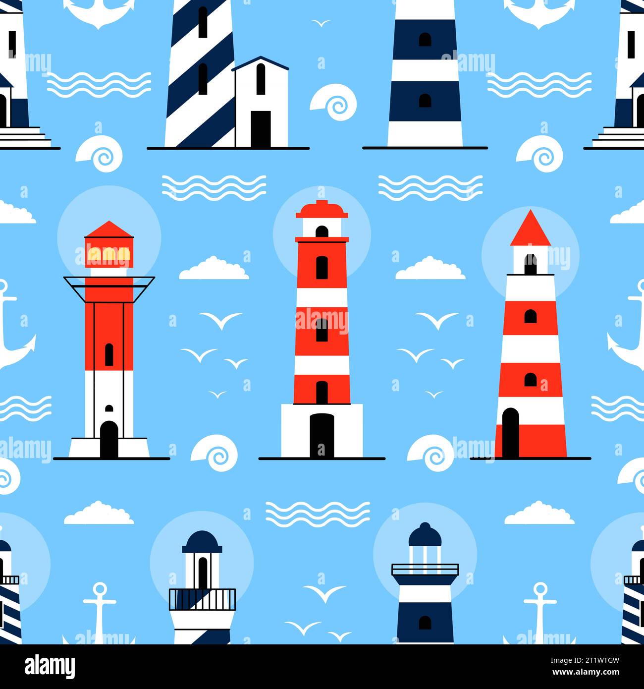 Lighthouse seamless pattern. Nautical fabric print, decorative marine ...