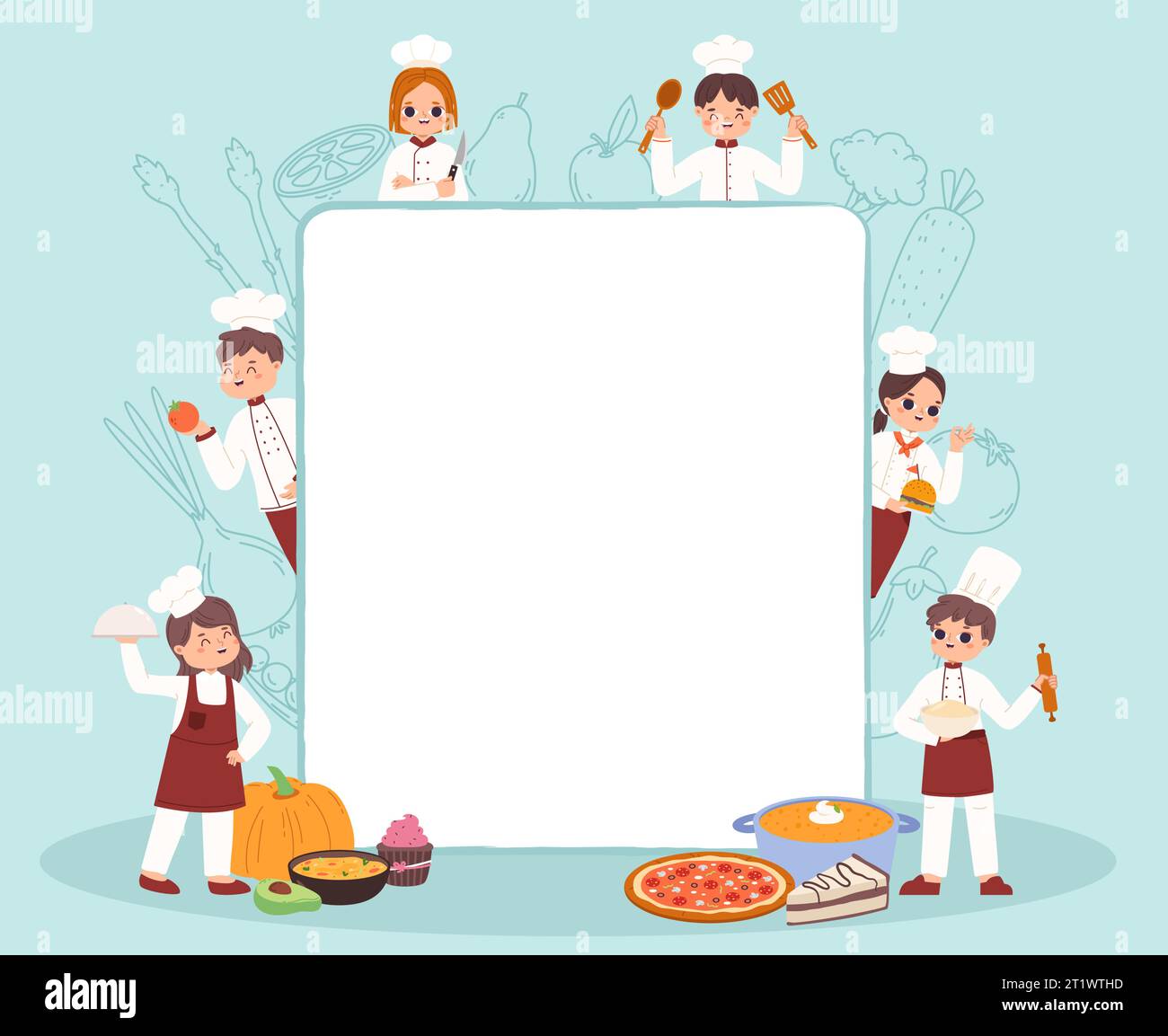 Kids cooking fun banner. Children in chef uniform, food prepare ...