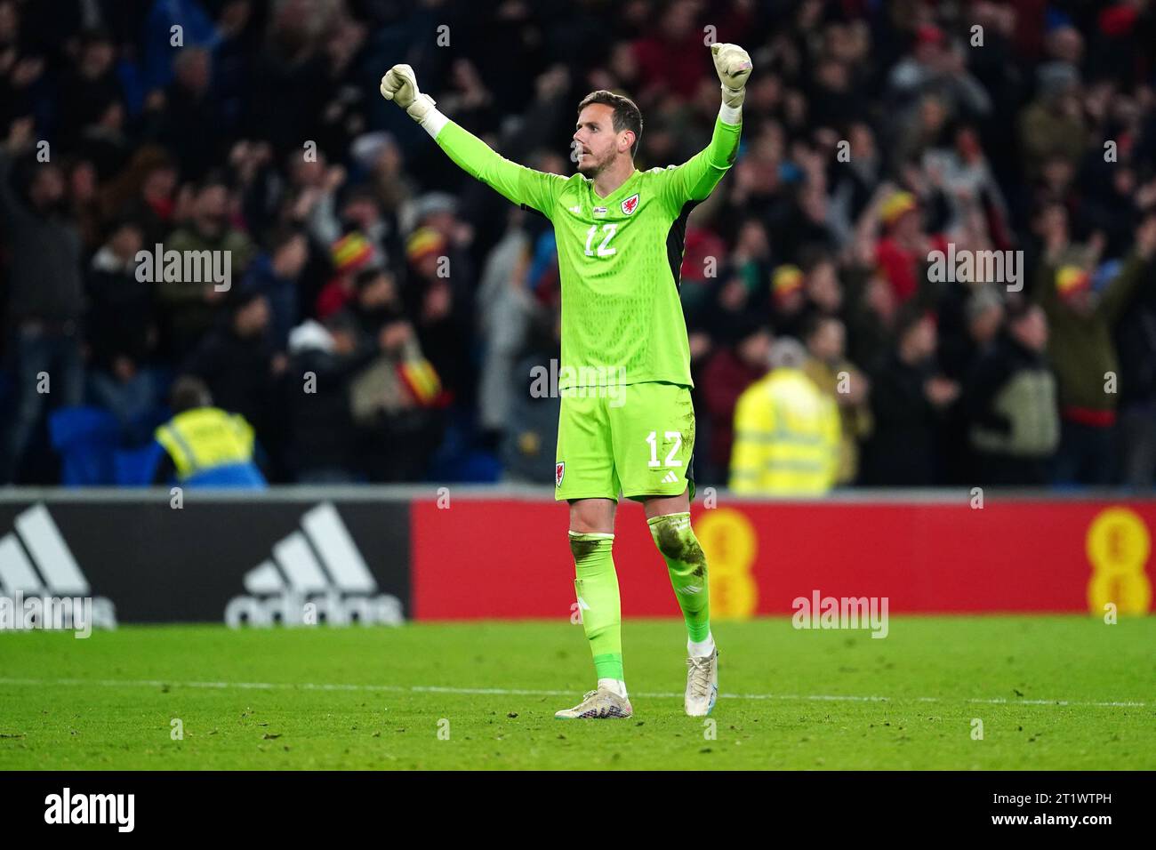 Wales goalkeeper Danny Ward celebrates after the final whistle in the ...
