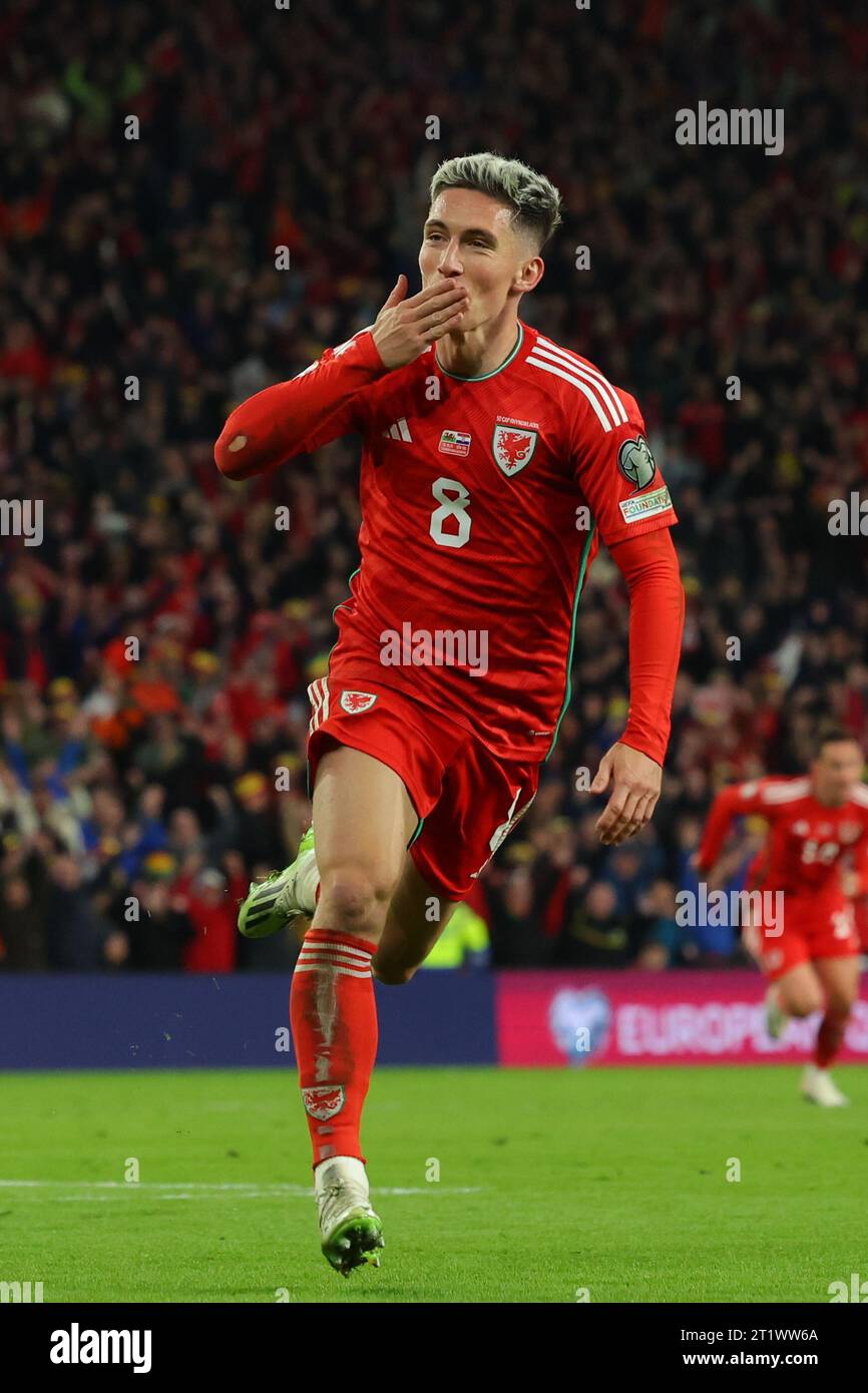 Cardiff, UK. 14th Oct, 2023. Goal celebrations for Harry Wilson (8 ...