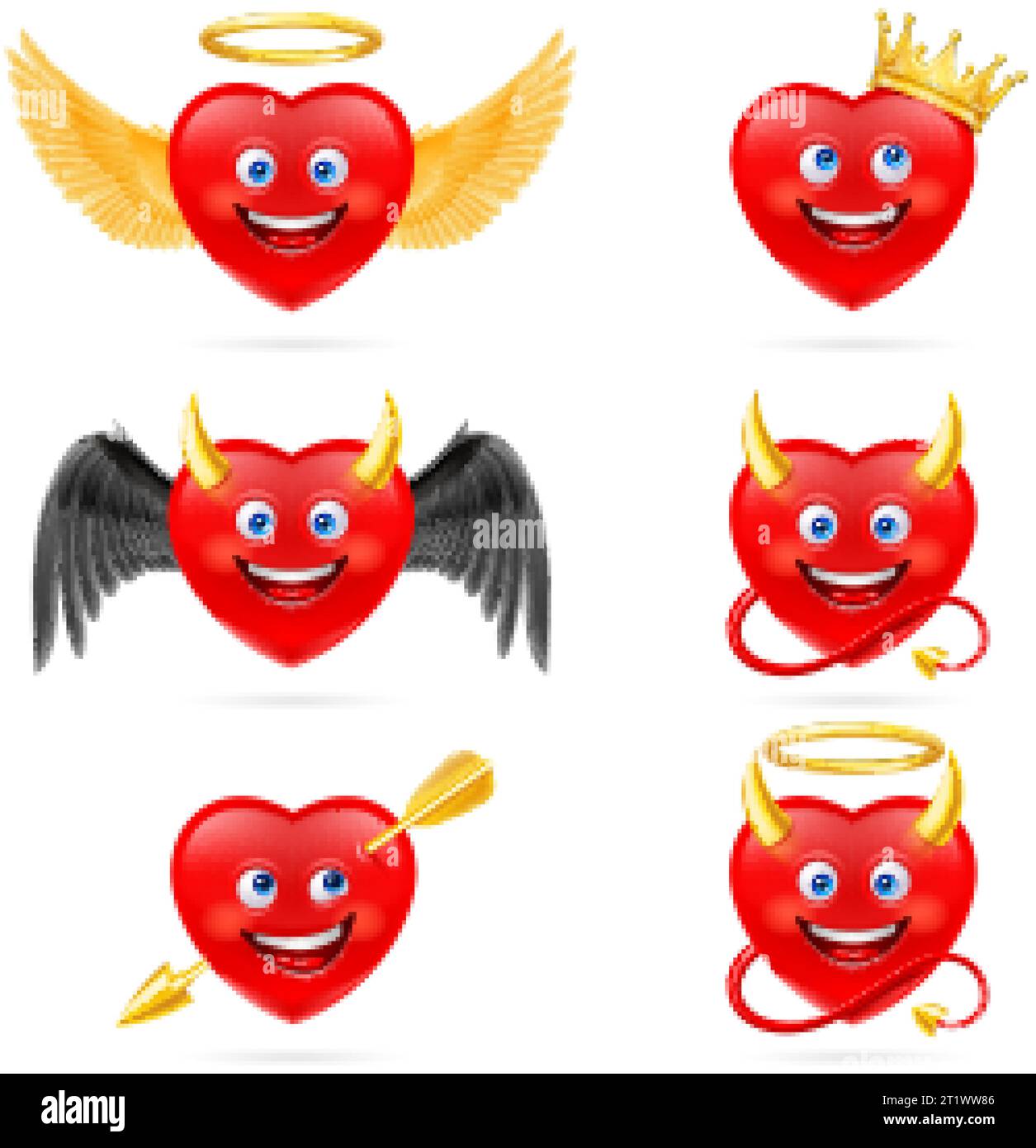 Set of Angels and Devils Hearts Characters on White Background ...
