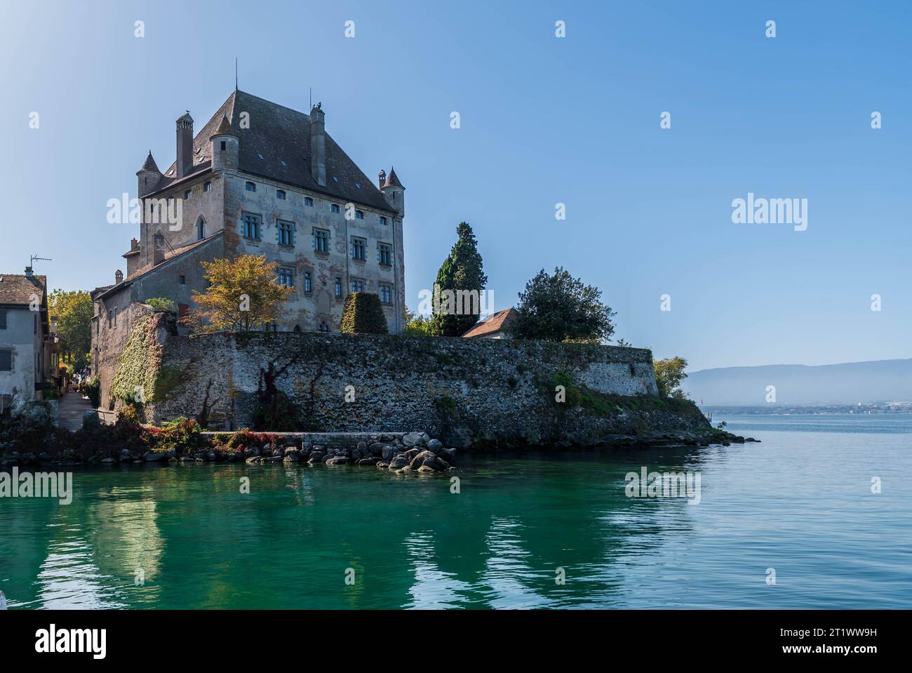 The Yvoire castle, on the banks of Lake Geneva, in Haute Savoie, France ...